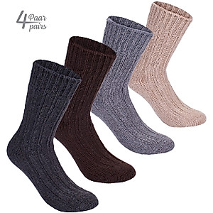 BRUBAKER 4 Pairs of Alpaca Kids Socks 100% Alpaca Wool - Children Baby Winter Socks - Wool Socks for Boys and Girls