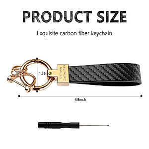 Turcee Carbon Fiber Car Keychain,Automotive Interior Accessories Keychains Leather Car Key Fob &Anti-Lost D-Ring (Black)