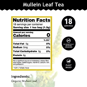 Buddha Teas Organic Mullein Leaf Tea - OU Kosher, USDA Organic, CCOF Organic, 18 Bleach-Free Tea Bags