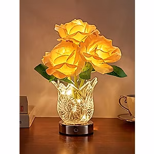 One Fire Flower Lamp Touch Lamp, Dimmable Table Lamp Rose Lamp, Rechargeable Cordless Lamp, Artificial Flower Lamp with Glass Vase, Small Lamp for Bedroom Bedroom Living Room, Birthday Gifts for Her