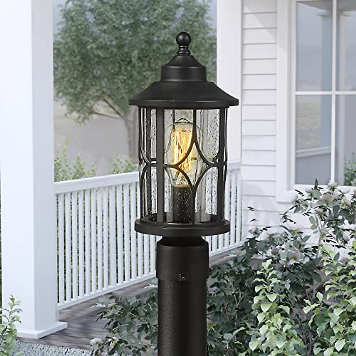 zeyu Outdoor Post Lights Set of 2, Farmhouse Waterproof Lamp Post Light Fixtures for Patio 2 Pack, Black Finish with Seeded Glass Shade, ZX48P-2PK BK