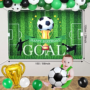 Winrayk Soccer Party Decorations Birthday Supplies Soccer Balloons Garland Arch Kit with Soccer Backdrop Tablecloth Champion Trophy Soccer Foil Balloon Men Teen Kids Soccer Birthday Party Supplies
