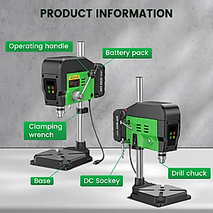 Taskstar Mini Drill Press,Benchtop Drill Press Electric & Battery Powered,2200/3000/3800/4600RPM Cordless Bench Drill Press, Adjustable Depth & Table B10 0.6-6.5mm