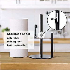 Paper Towel Holder Black Kitchen Roll Holder, Premium Stainless Steel Paper Towel Holder for Kitchen Roll Organize, One-Handed Operation Countertop Roll Dispenser with Weighted Base