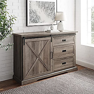 Walker Edison Modern Farmhouse Wood Sliding X Barn Door Buffet Sideboard Living Room Entryway Serving Storage Cabinet Doors-Dining Room Console 56 Inch, Grey Wash