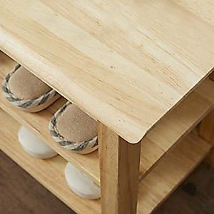TinyTimes 3-Tier Wood Shoe Bench, Heavy Duty Shoe Rack Bench, Shoe Organizer Shelf, Ideal for Entryway, Living Room,Ideal for Entryway, Living Room, Holds Up to 550 lbs -Natural, 32"