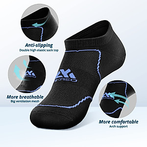 AKASO Anti-Odor Ankle Running Socks, Silver Fiber Low Cut Athletic Socks for Men and Women - 2 Pack (Black, L)