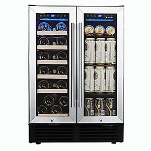 Beverage and Wine Refrigerator, Freestanding or Built-in 24 inch Wine Fridge Dual Zone Wine Cooler with Tempered Glass Door and Temperature Memory Function Wine Cellars for 19 Bottles and 57 Cans