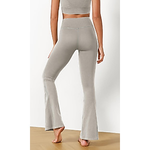 ODODOS Seamless Flare Leggings for Women Ribbed High Waist Gym Workout Casual Bootcut Yoga Pants, Grey, Medium/Large