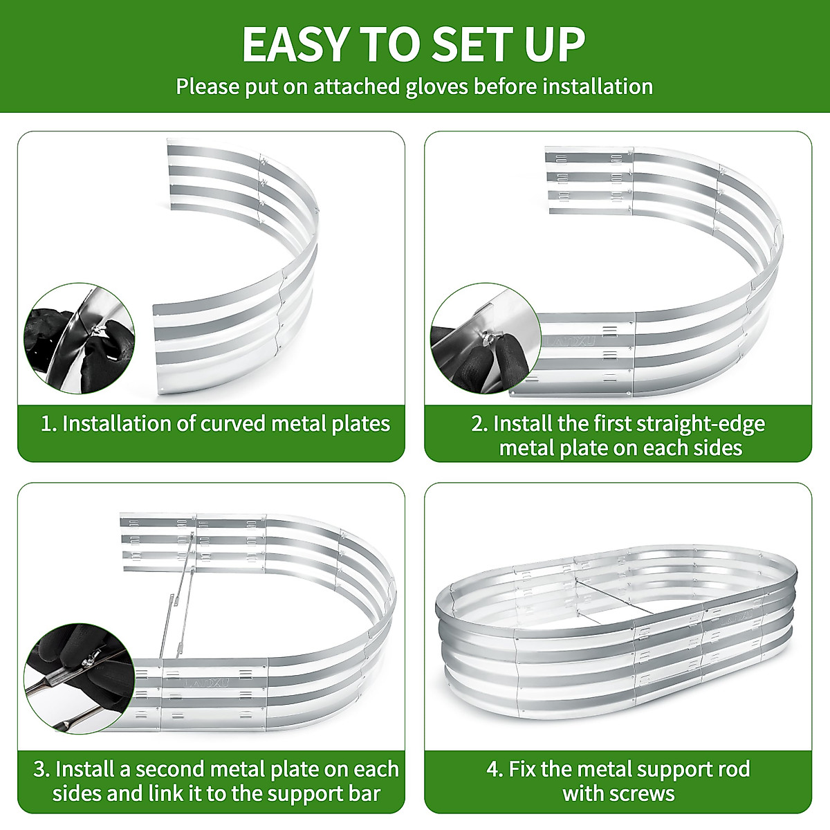 LANXU Galvanized Raised Garden Bed, 0.6MM Thickness, 4x2x1FT, Breathable Side Vents Metal Garden Planter for Vegetables Flowers Herbs