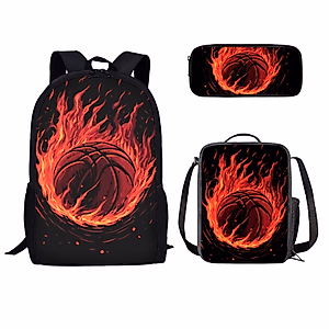 FANCOSAN Cool Basketball Pattern Kids Backpack Travel Rucksack School Bag + Lunch Box + Pencil Bag 3 Piece