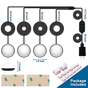 4 Pack RGB Shelf Lights, Wired Display Lights with Memory Function, Plug-in Bookshelf Lighting, Color Changing Under Shelf Lighting, RGB Puck Lights for Shelf/Cabinet/Display Case, Button Control