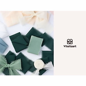 Vitalizart 15 Rolls 1.5" Chiffon Silk Ribbon Handmade Fringe Total 30 Yd Frayed Edges Ribbons for Wedding Invitations Bridal Bouquets Gifts Wrapping Crafts Holiday Decor