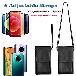 Ansxiy Black Leather Phone Purse with Clear Window, 6.7" Touchscreen Compatibility, Magnetic Closure & Waterproof - Crossbody Wallet Case with Shoulder Strap