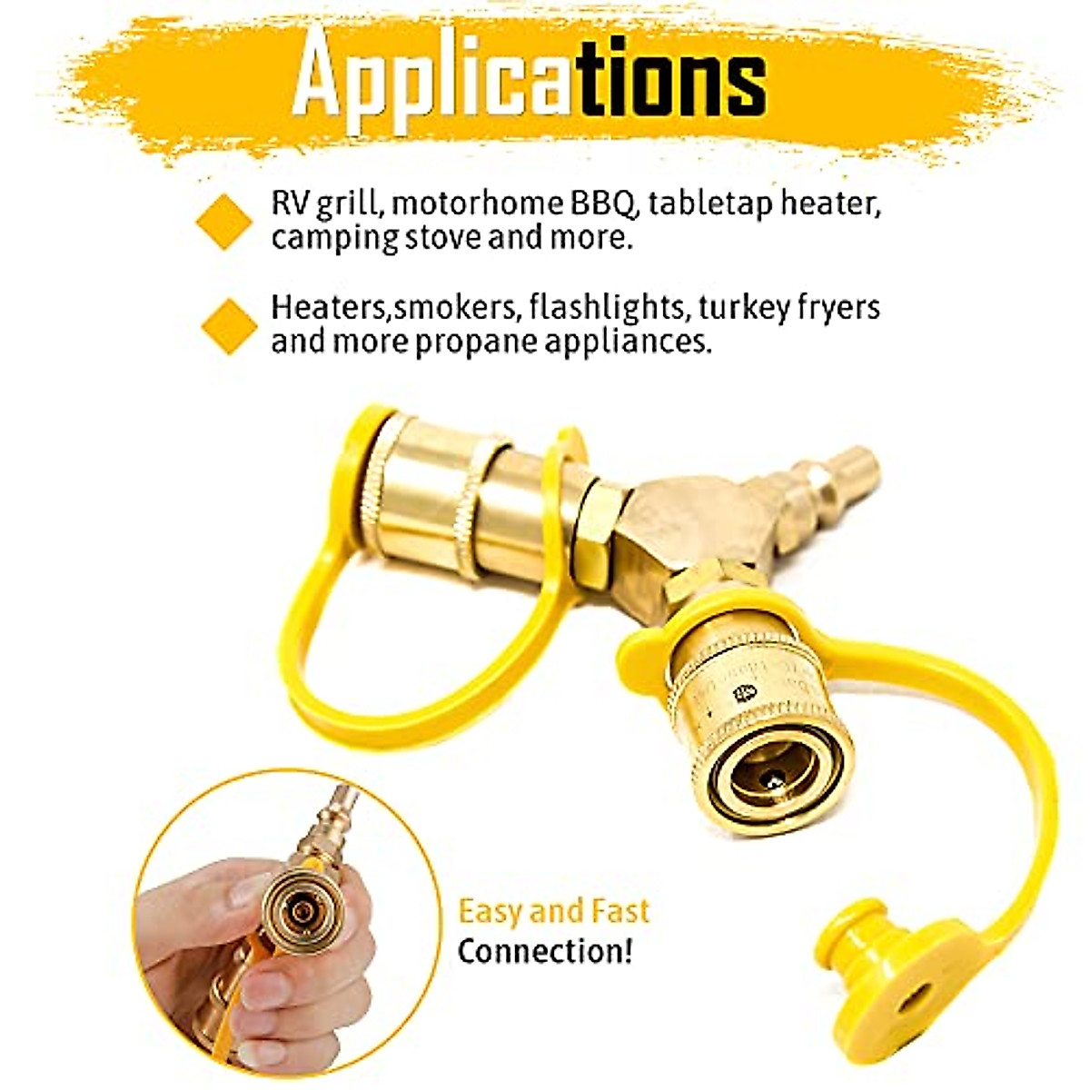 GasOne 2147 11/4 Y Splitter Trailer Propane Hose for RV Tabletop Grill, 2 Way LP Gas Adapter 1/4" Quick Connect Disconnect Kit
