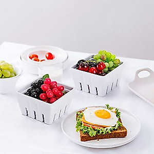 ZEAYEA Set of 2 Berry Basket, Melamine Berry Bowl With Holes, Square Kitchen Fruit Basket, 5" Colander for Strawberry, Grape, Cherry, Berries, Veggies