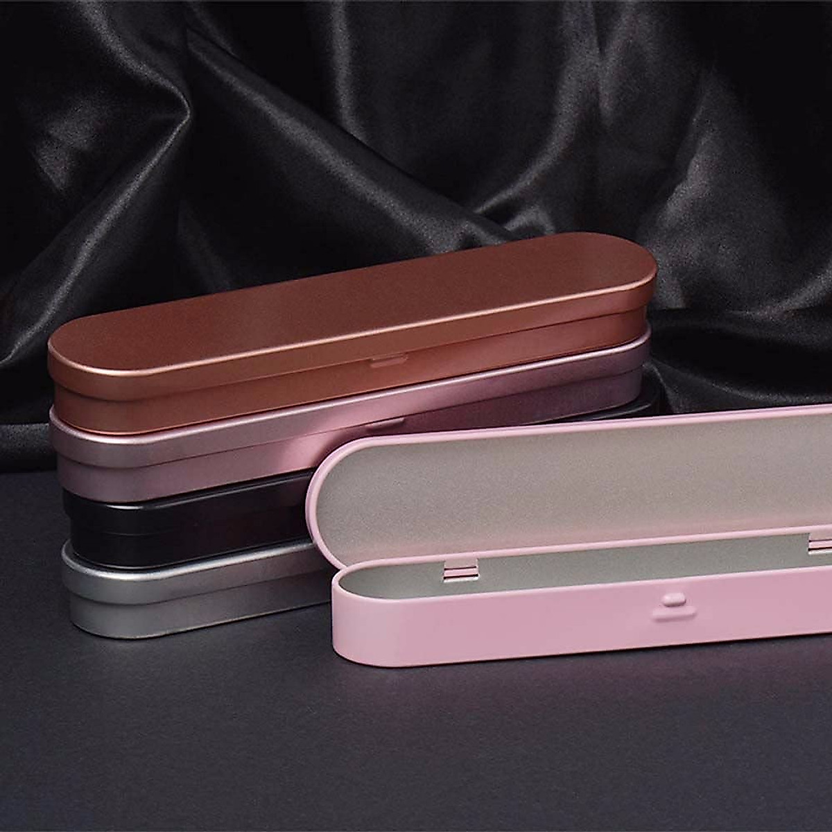 Metal Hinged Tin Pen Box Small Pencil Case Rectangular Empty Hinged Tins Box Containers Storage Organizer for Pen, Pencil, Makeup Brushes(Pink)