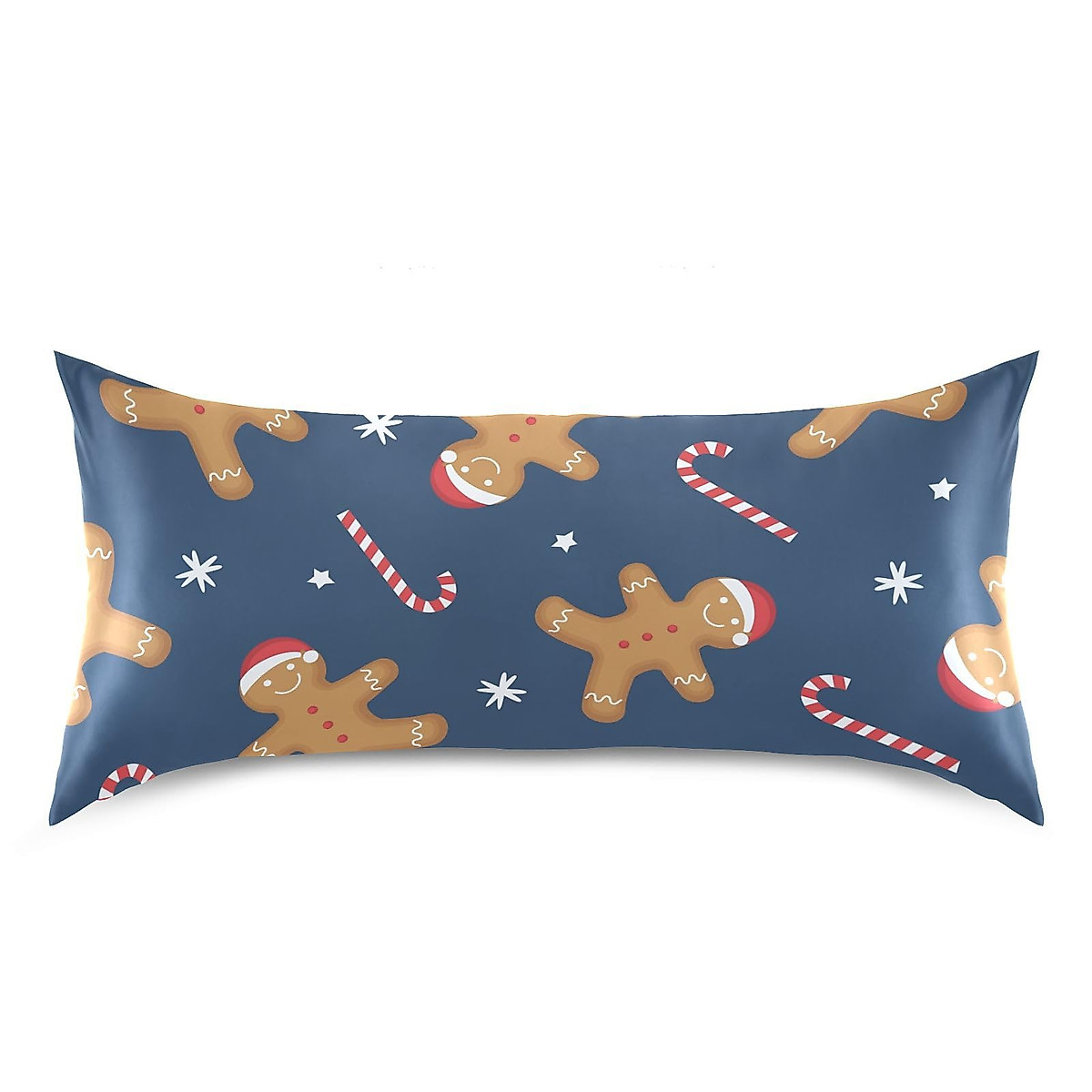 Christmas Gingerbread Man Blue Pillow Covers Silk Pillowcase for Hair and Skin Breathable & Silky Soft Satin Pillowcase Standard Size Pillow Case for Women Hot Sleepers, Night Sweats Bed (20x26 Inch)