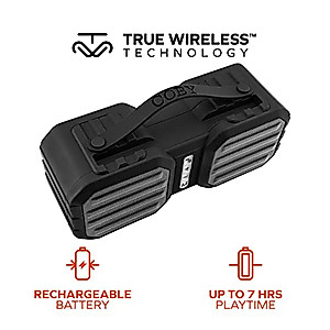 Coby Ranger Rugged Bluetooth 5.0 Indoor Outdoor Speaker - Music and Call Controls - USB, TF Card, 3.5mm AUX Input - HD Audio & True Wireless Stereo - 7 Hour Battery Life - Carry Strap - Phone Stand