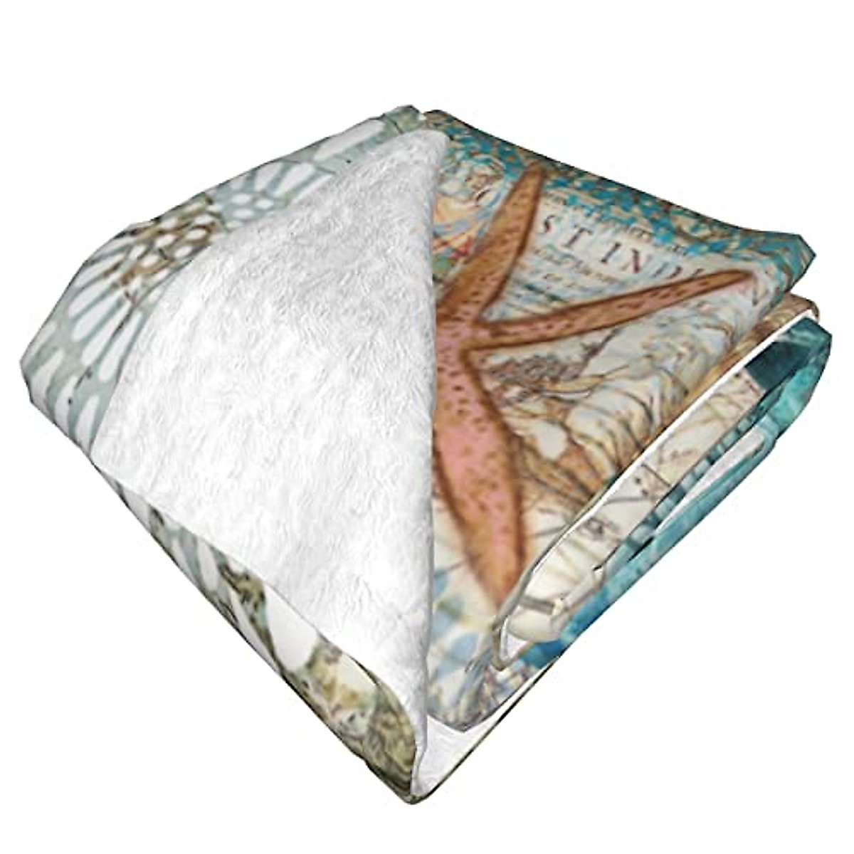 Plush Air Conditioning Throw Blanket, Vintage Ocean Turtle Starfish World Map Ultra-Soft Cozy Plush Blankets for Bed Couch Chair Office Living Room 50"x40".