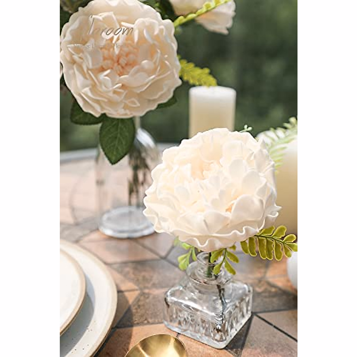 floroom Artificial Flowers 16pcs 4" Cream Blooming Peonies Real Looking Foam Fake Roses with Stems for DIY Wedding Bouquet Bridal Shower Centerpieces Floral Arrangements Party Tables Home Decorations