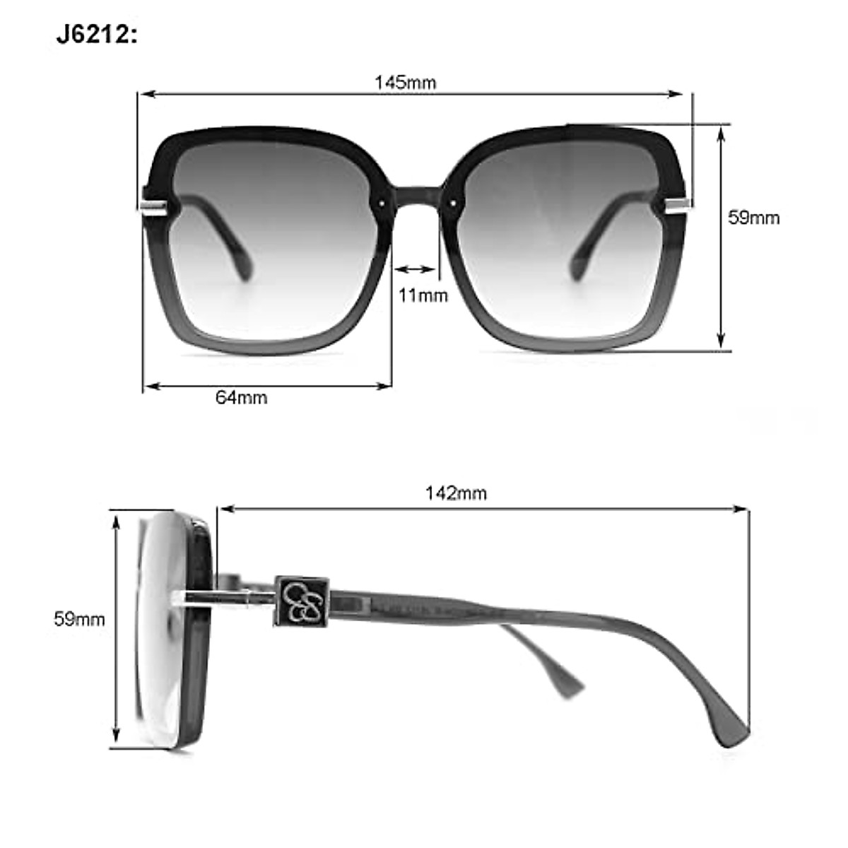 Jessica Simpson Womens J6112 Oversized Square Sunglasses With 100% Uv Protection. Glam Gifts For Her, 64 Mm, Black, 64 Mm US