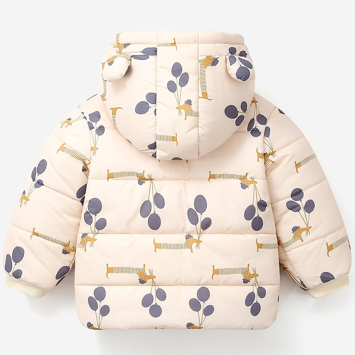 Happy Cherry Baby Padded Cotton Jackets Down Coat Hooded Long Sleeve Zipper Jackets with Cute Ear Hoodie Soft Thermal Lightweight Winter Clothes Beige Ballon 2-3T