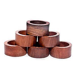 NIRMAN Handmade Wood Napkin Ring Set with 6 Napkin Rings - Artisan Crafted in India