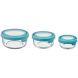 Anchor Hocking TrueSeal Round Glass Food Storage Containers with Airtight Lids, Mineral Blue, Set of 3