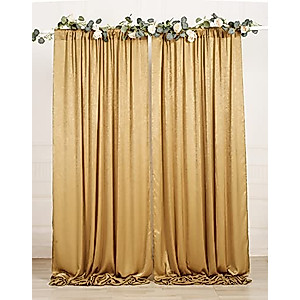 SHERWAY 2 Panels 4.8 Feet x 10 Feet Deep Gold Thick Satin Wedding Backdrop Drapes, Non-Transparent Window Curtains for Party Ceremony Stage Decoration