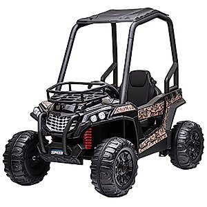 Aosom 12V Dual Motor Kids Electric Ride-on UTV Toy, Batter Powered Truck with Forward and Reverse Function, Headlights, MP3/USB Music Connection, Suspension, & Remote Control, Camo