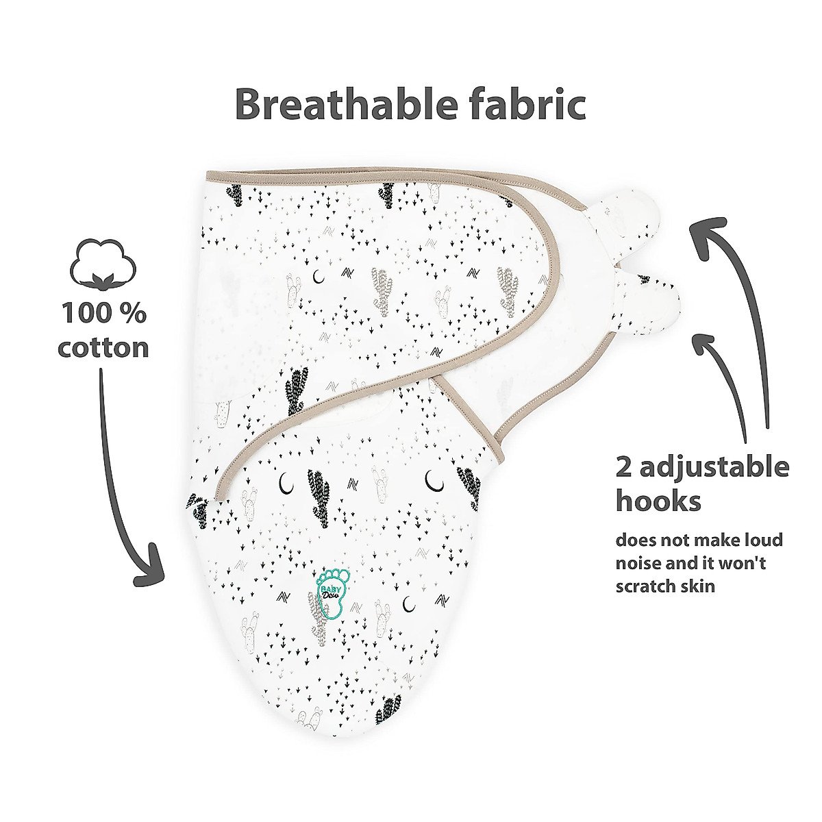 Baby Swaddle Blanket Wrap for Newborn & Infant, 0-3 Months 100% Breathable Cotton Swaddlers Sleep Sack with Adjustable Wings, 3 Pack Swaddling Blankets for Boys and Girls (Cactus)