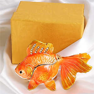 Waltz&F Hand-Painted Orange goldfish Trinket Box Animal Jewelrybox Figurine Collectible Ring Holder