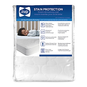 Sealy Stain Protection Waterproof Fitted Toddler Bed and Baby Crib Mattress Pad Cover Protector, Noiseless, Machine Washable and Dryer Friendly 52" x 28" - White