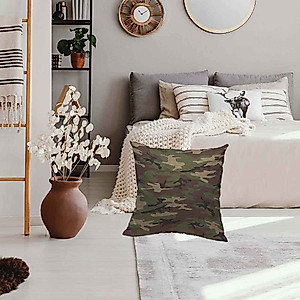 HOSNYE Army Camouflage Throw Pillow Cushion Covers Hunting Camo Green Hunter Decorative Square Accent Pillow Case 18 x18 inch