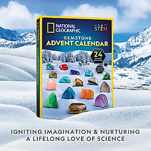 NATIONAL GEOGRAPHIC Gemstone Advent Calendar - 2024 Advent Calendar for Kids with 24 Gemstones to Open Each Day, a Complete Rock Collection Christmas Countdown Calendar with Mini Gemstone Dig Kit