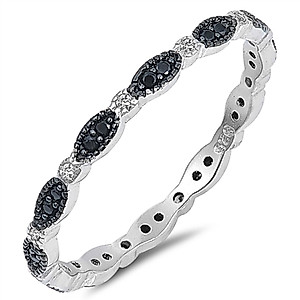 Black Wedding Ring for Women Sterling Silver Stackable Anniversary Eternity Band Size 10