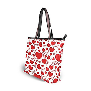 JSTEL Valentines Day Tote Bag for Women with Zipper,Heart Tote Bag Heart Purses and Handbags