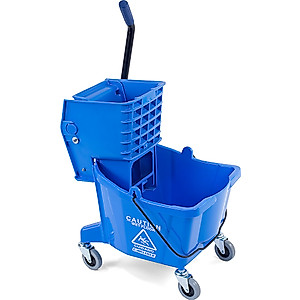 Carlisle FoodService Products Mop Bucket with Side-Press Wringer for Floor Cleaning, Restaurants, Offices, And Janitorial Use, Polyproylene, 26 Quarts, Blue