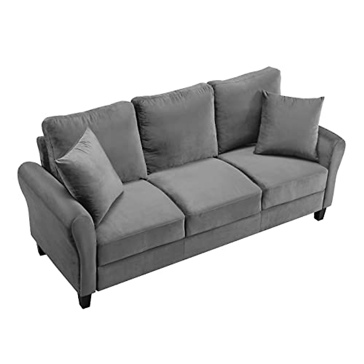 Homtique 3 Seater Couch for Living Room,78 Inches Width Modern Velvet Sofa Comfy Upholstered Couches with 2 Pillows for Office Apartment Bedroom Small Space (Grey)