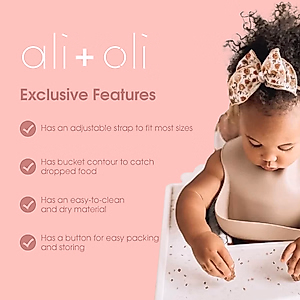 Ali+Oli Silicone Bib (Wavy, Lilac) Waterproof Silicone Bibs for Babies & Toddlers, Adjustable Baby Feeding Bib, Food-Grade Silicone Bibs with Food Catcher, Silicone Baby Feeding Bucket Bib