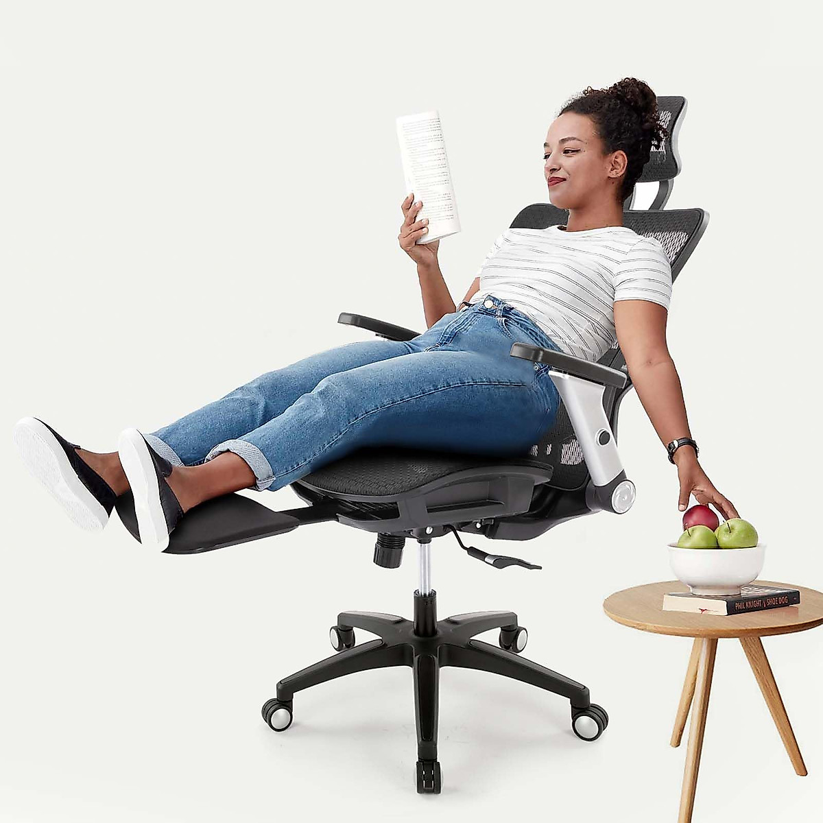 COLAMY Office Chair-Ergonomic High Back Computer Chair with Padded Flip-up Arms, Executive Leather Desk Chair Thicken Seat, Upgraded Casters for Swivel Rolling, Home Office Chair for Adult-Black