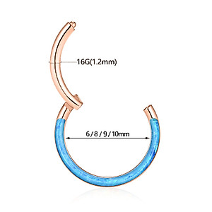 AROWRO Rook Helix Earrings Sleeper Earring Nose Hoop 316L Surgical Steel Opal 8mm 16G Rose Gold Cartilage Daith Tragus Piercing Jewelry Septum Clicker