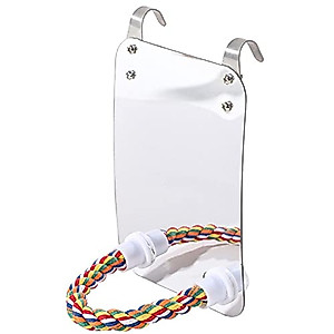 YITAQI Conure Cockatiel Cage Accessories with Rope Acrylic Brid Mirror Perch Stand Swing Parrot Toys(L)