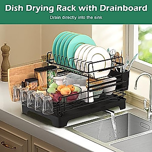 Zhithink Dish Drying Rack, Multifunctional Dish Rack, Kitchen Dish Drying Rack Dish Racks for Kitchen Counter Drying Rack for Kitchen Sink Drying Rack Kitchen, 2-Tier Pull Out Dish Drying Rack