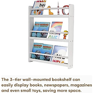 Childlike Behavior 3-Tier Wood Bookshelf Organizer for Kids - White, Wall Mount