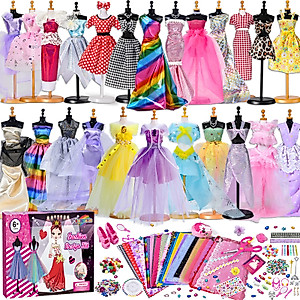 B Bascolor Girls Fashion Design Kids Sewing Craft Kit for Making 60 Pack Doll Cloth Accessories Dress Up, Art Crafts for Girl Ages 8-12+ Preteen Designer Creativity DIY Toy Christmas Birthday Gift