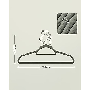 SONGMICS Velvet Hangers, 50 Pack, Ultra Thin Space Saving, Non-Slip Coat Hangers with Tie Organizer, 360 Degree Swivel Hook, Grey CRF50V