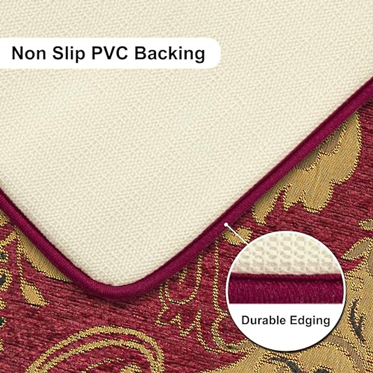 Loom and Mill Luxury Kitchen Rugs Set 2 Pieces, Non Skid Absorbent Chenille Memory Foam Kitchen Runner Rug Floor Mats, Comfort Standing Mat for Front of Sink,Machine Wash(Red,17.3"x47"+17.3”x29)