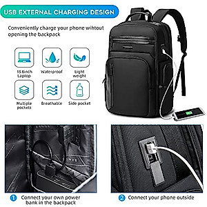 BANGE Travel Backpack, Business Durable Laptops Backpack with USB Charging Port, Computer Backpack for Men & Women Fits 15.6 Inch Notebook